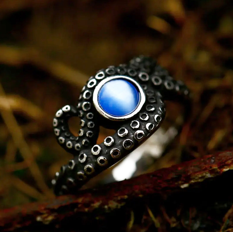 Kraken with Blue Stone Unisex Ring